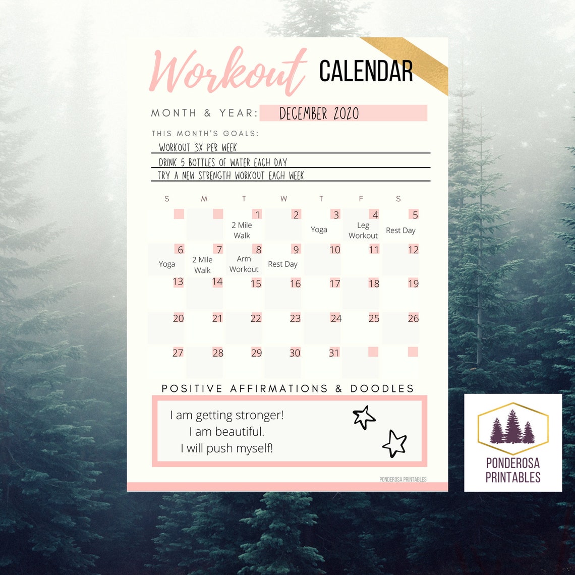 Workout Calendar Planner, Monthly Tracker | Exercise Planner | Digital ...