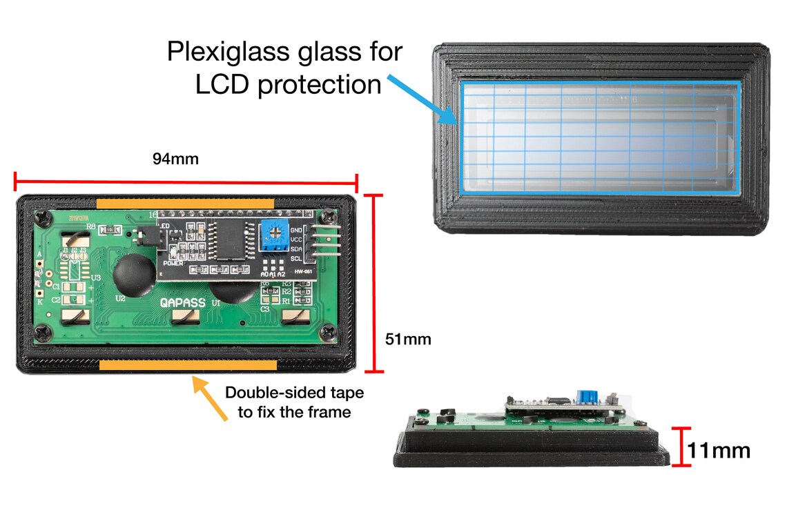 Frame Case Built-in LCD 1602 Housing Box Protection Arduino Raspberry ...