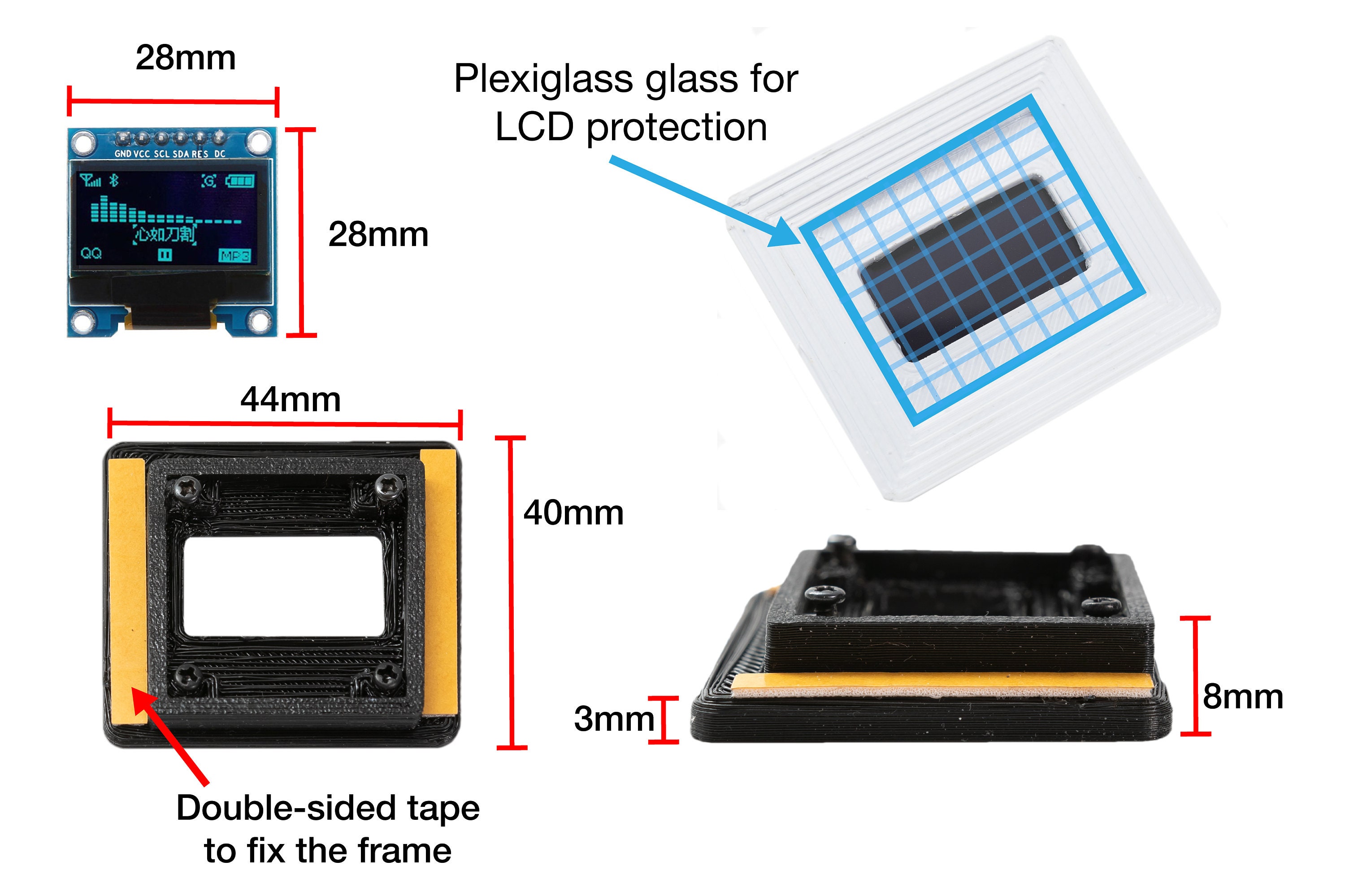 Frame Case Built In Lcd Oled 096 Housing Box Protection Arduino Raspberry Enclosure Display 