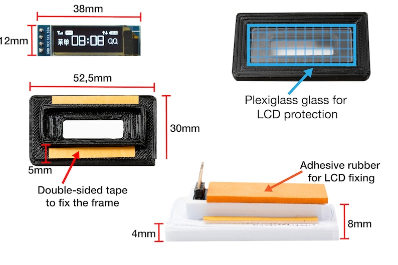 Frame Case Built-in LCD OLED 0.91" Housing Box Protection Arduino ...
