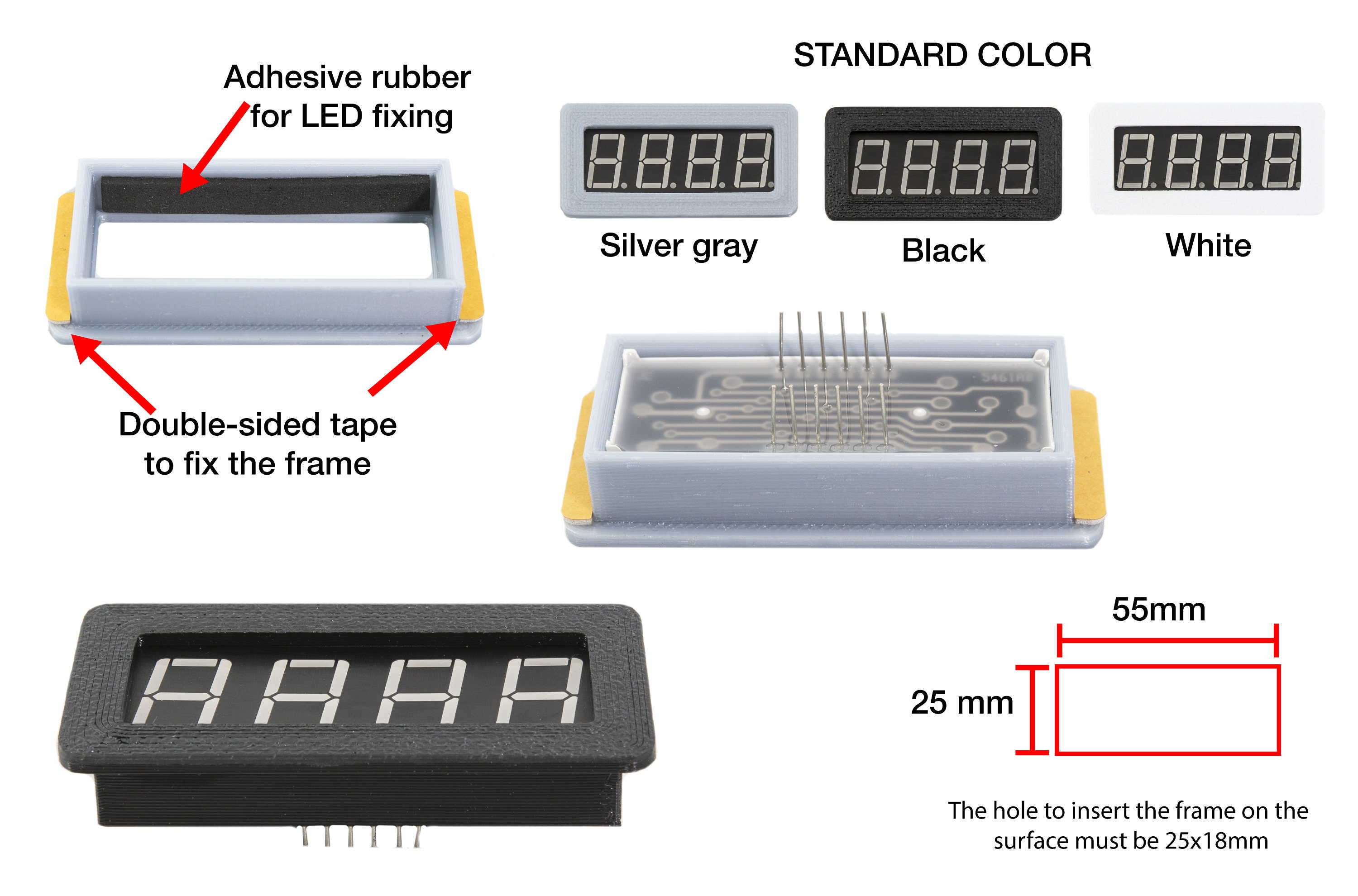LED Mounting Frame 7 Segments 0.56 Inch Frame Case Frame Numbers Digits ...