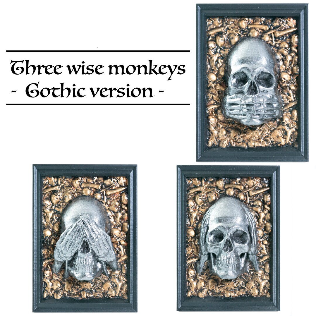 3D Painting Three Wise Monkeys Gothic Version - Skull Skeleton Bones ...