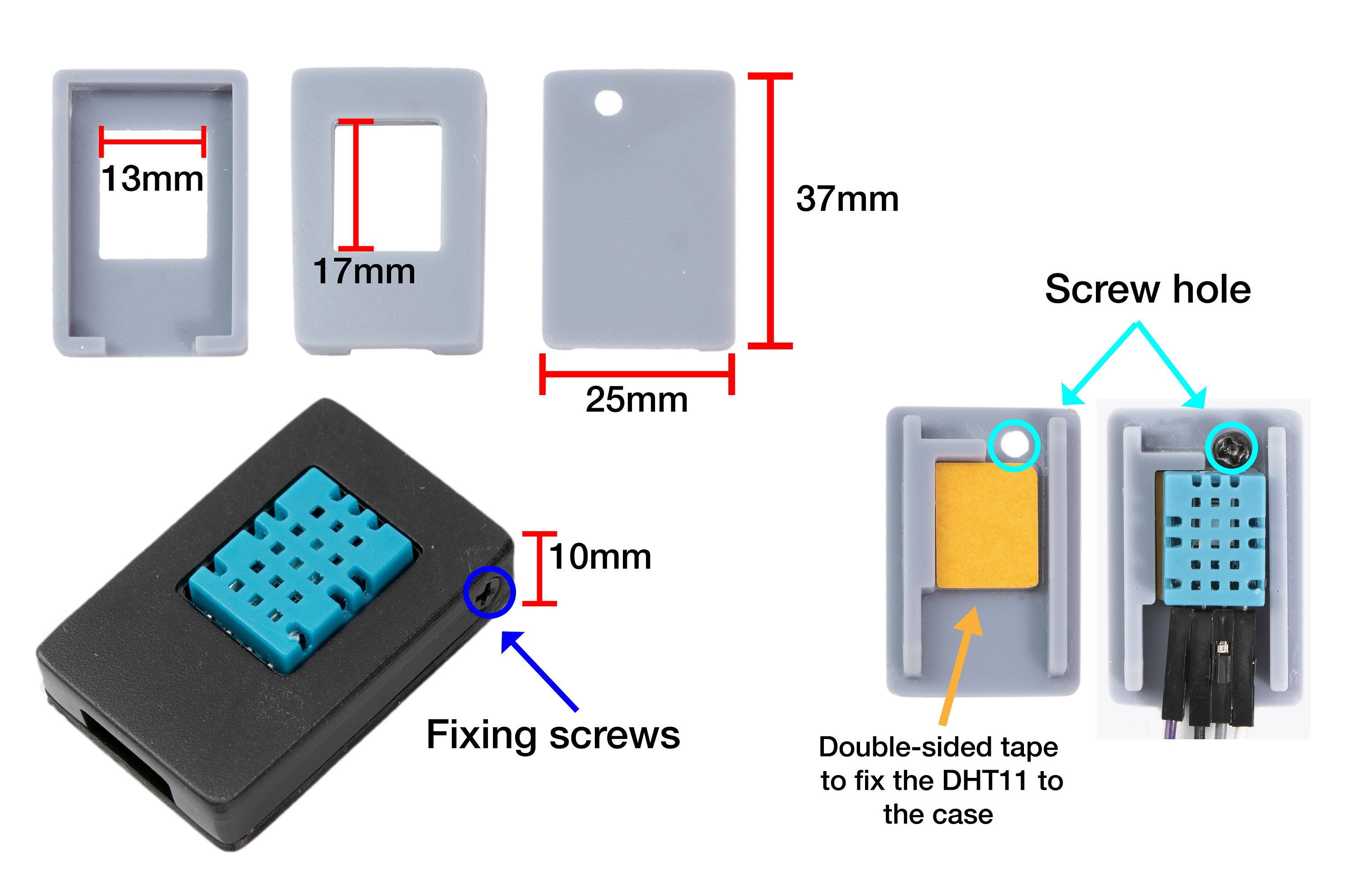 DHT-11 Humidity Sensor Case Arduino Raspberry Enclosure Box Protection ...