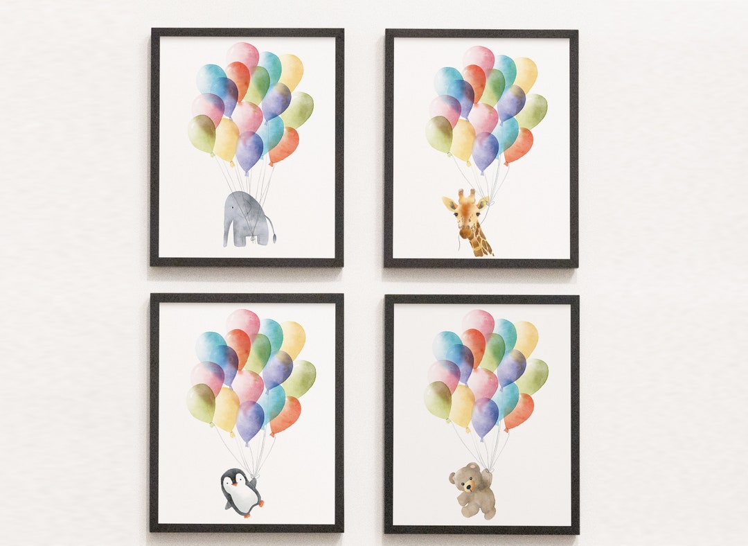 Animals Balloon Nursery Prints, Watercolour Nursery Print, Balloon Wall ...