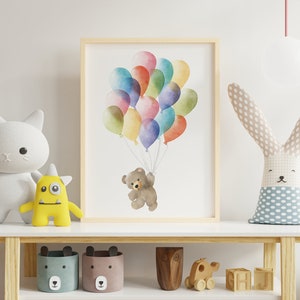 Animals Balloon Nursery Prints, Watercolour Nursery Print, Balloon Wall ...