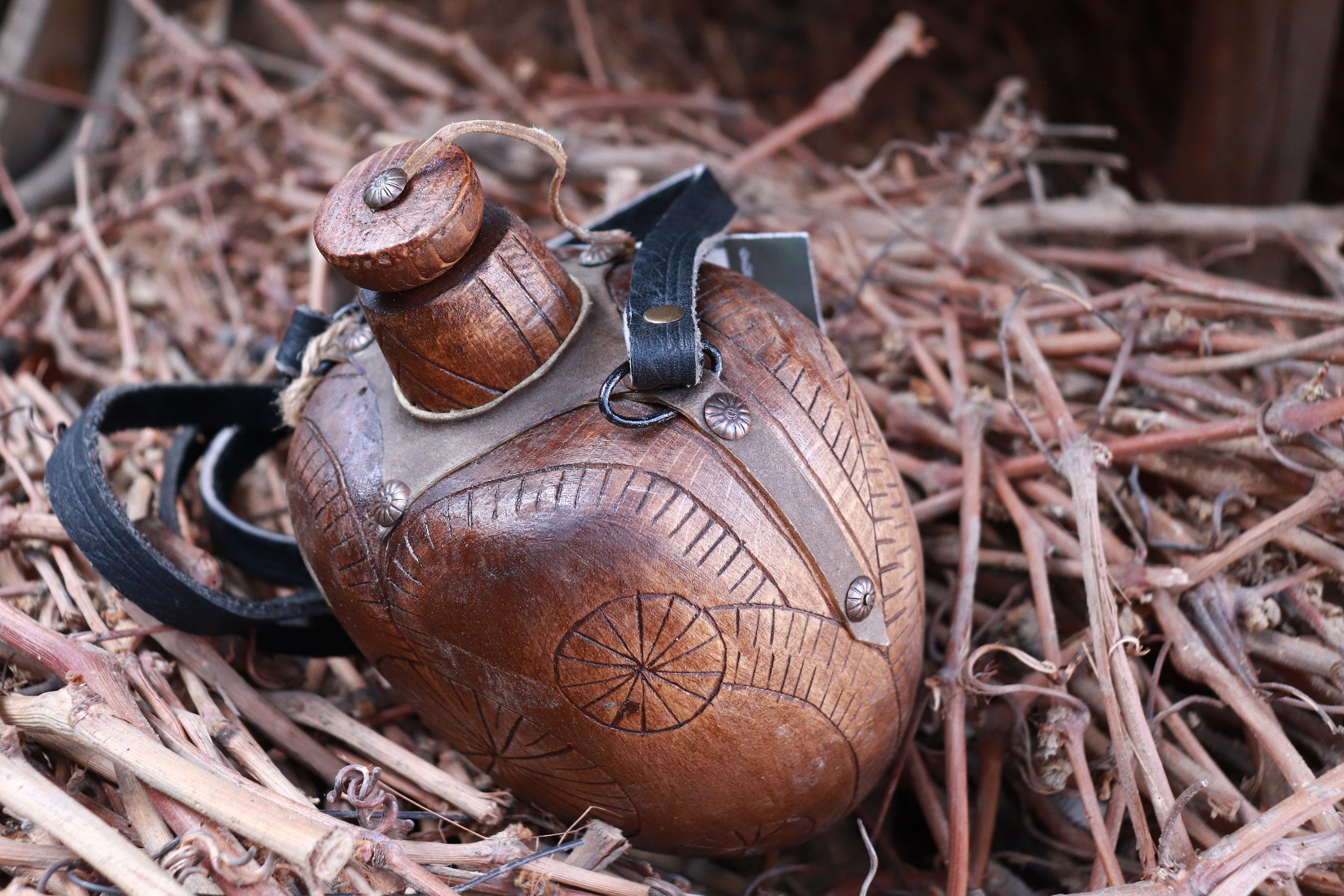 Hand Carved Wooden Flask, Large Vintage Wine Bottle , Wood Flask ...