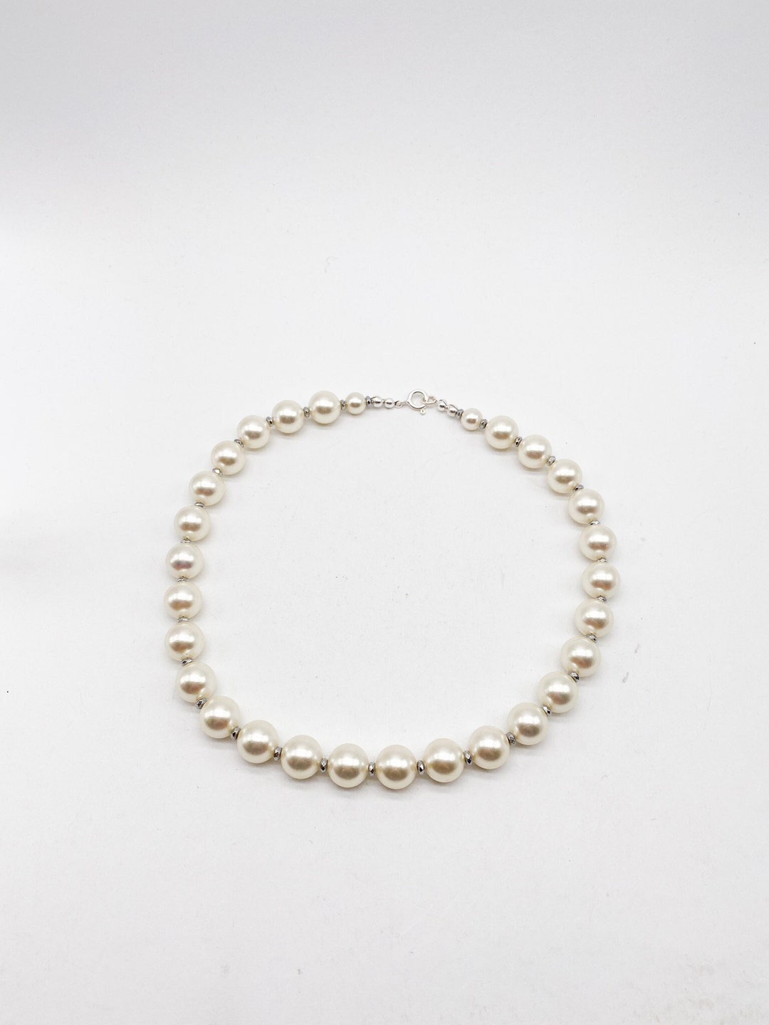 Handgemachte Kette Mit Großen Vintage Majorica Perlen Und 925 Silber ...