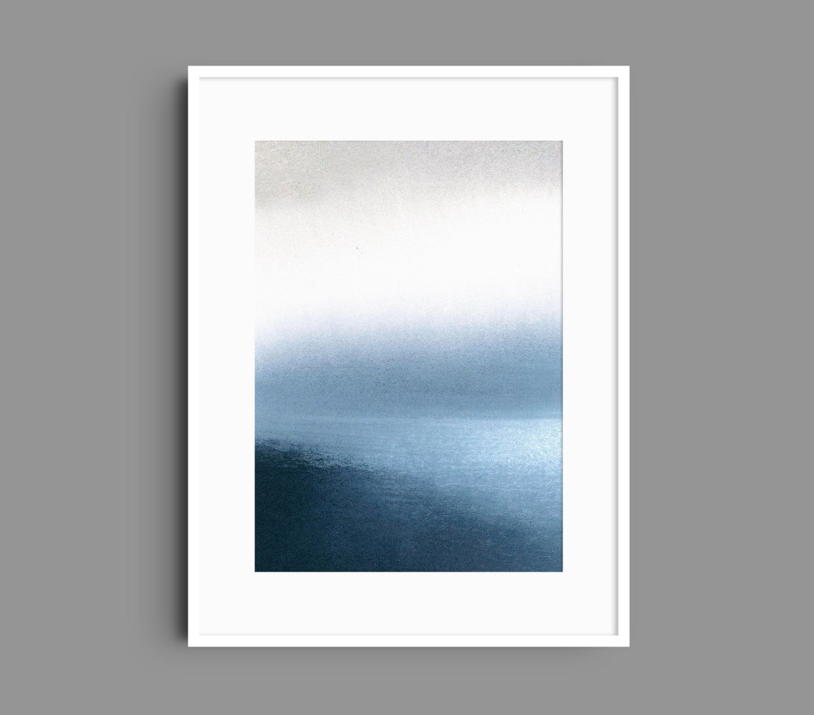 Nature Wall Art, Simple Foggy Art Print, Serene Blue Seascape Painting ...