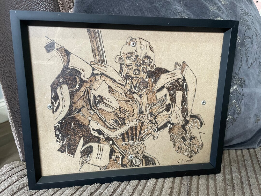 Transforming Car Pyrography Burn Print Framed A4 Yellow From Famous ...