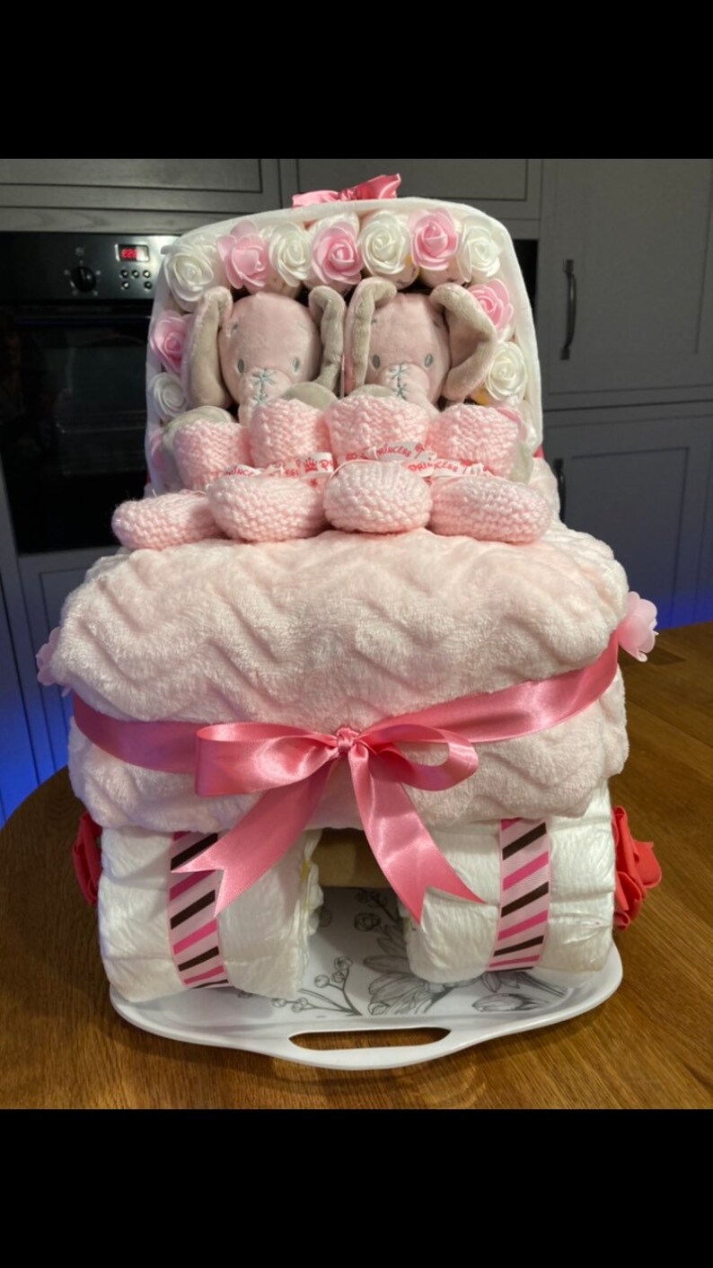 Handmade Nappy Cake Twin Baby Girl Pram - Etsy