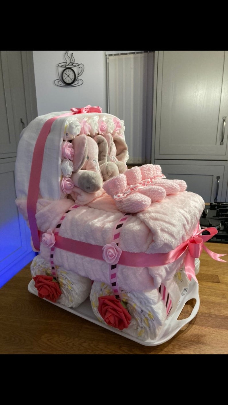 Handmade Nappy Cake Twin Baby Girl Pram - Etsy