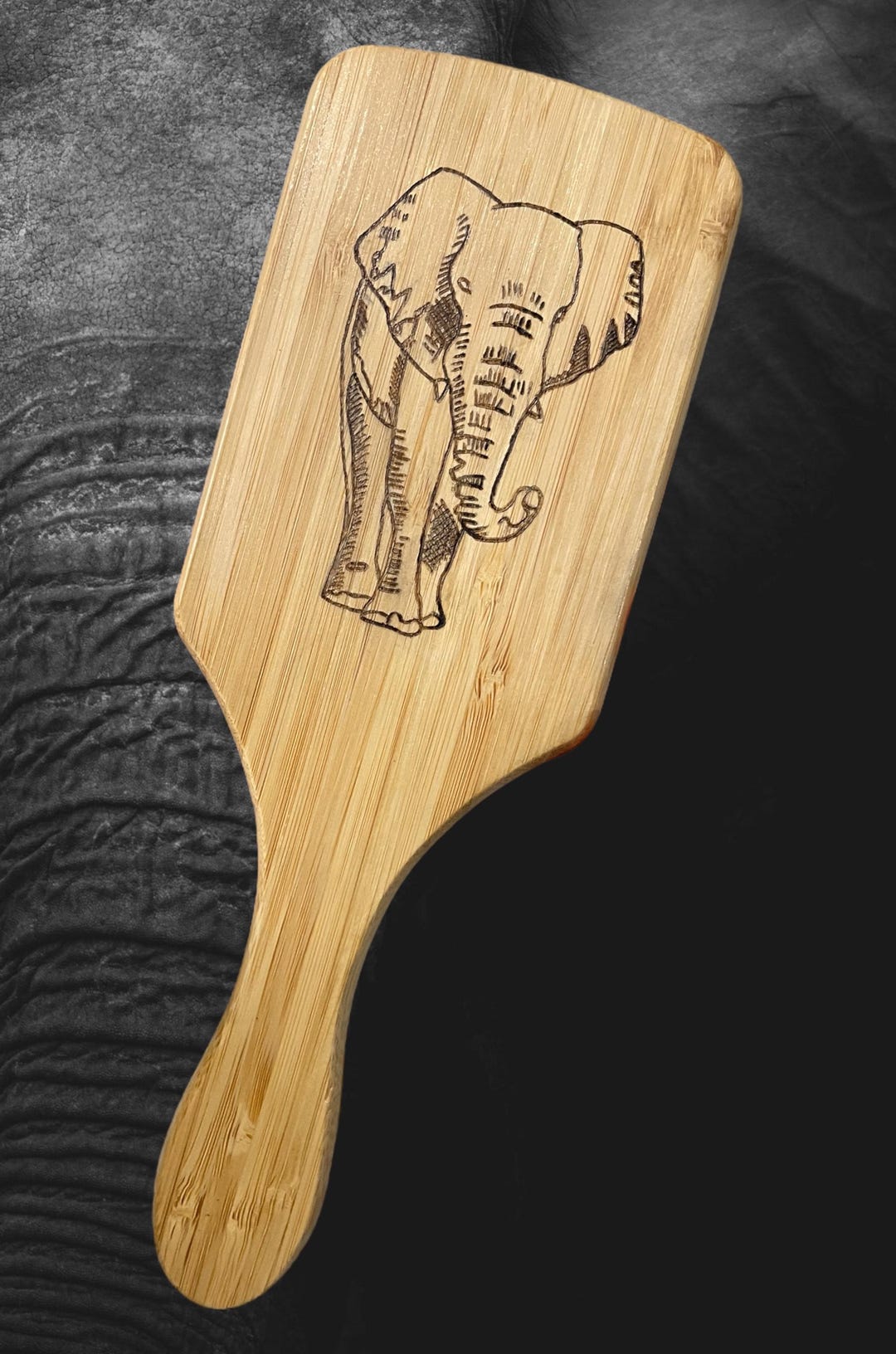 Bamboo Wooden Hand Burnt Elephant Hairbrush Add Name to Handle Free of ...