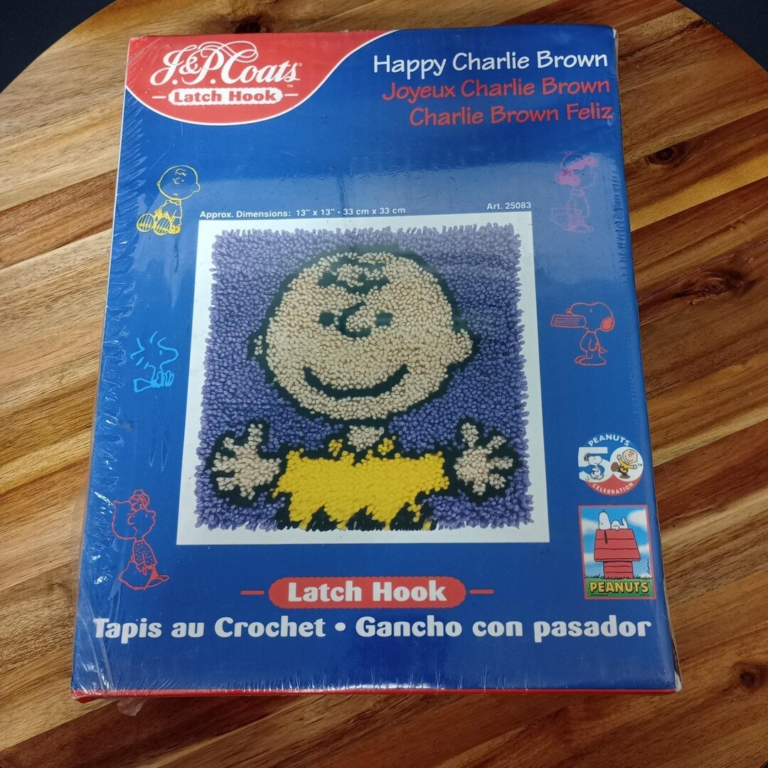 Vintage J&P Coats Latch Hook Kit Happy Charlie Brown Peanuts 25083 NEW ...