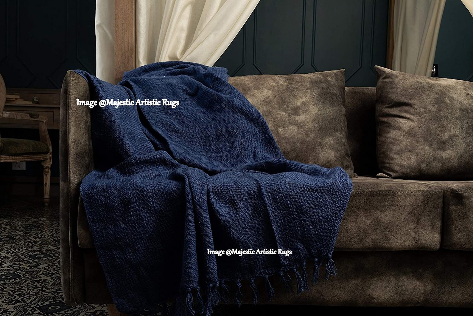 Indigo Navy Blue Cotton Throw, Boho Throw, 100% Cotton Blanket, Beach ...