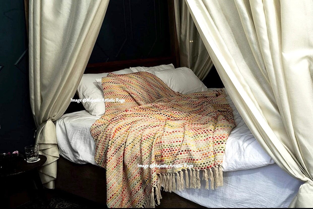 Multi Color Hand Woven Cotton Throw Turkish Blanket Pure - Etsy