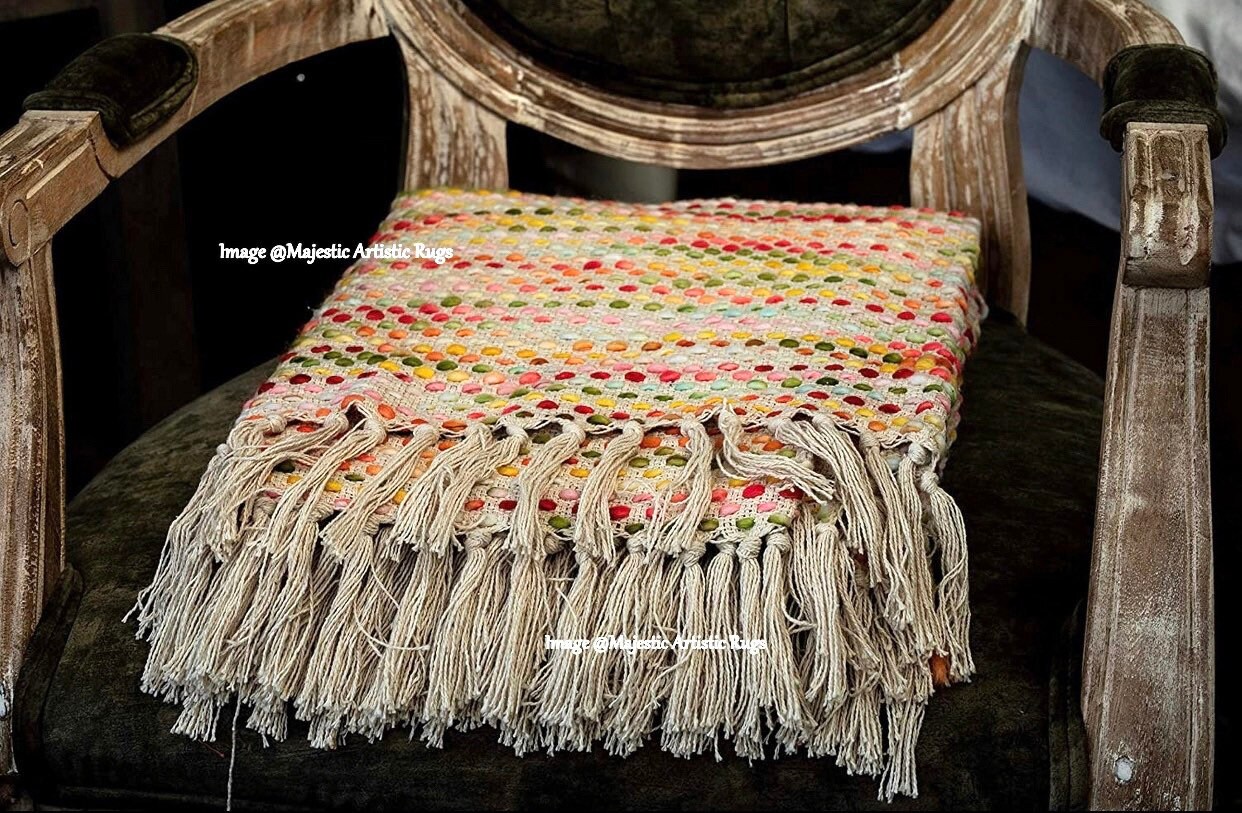 Multi Color Hand Woven Cotton Throw Turkish Blanket Pure - Etsy