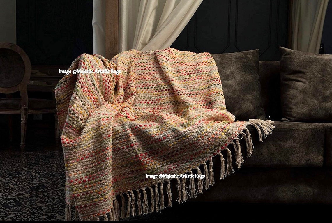 Multi Color Hand Woven Cotton Throw Turkish Blanket Pure - Etsy