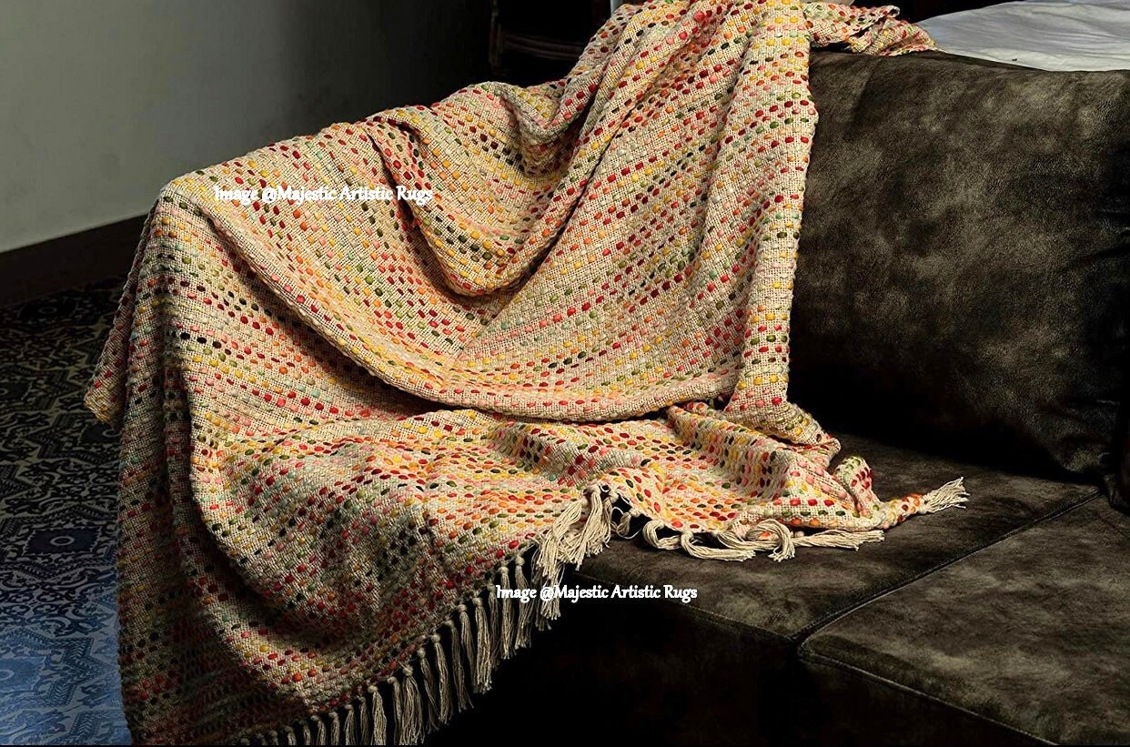 Multi Color Hand Woven Cotton Throw Turkish Blanket Pure - Etsy