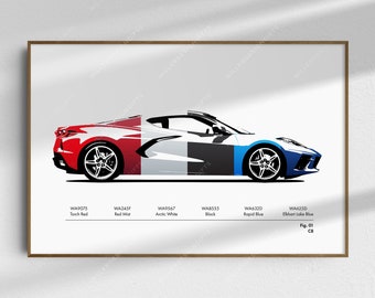 C8 Corvette Color Codes Set of 3 Large Prints - Original Wall Art ...