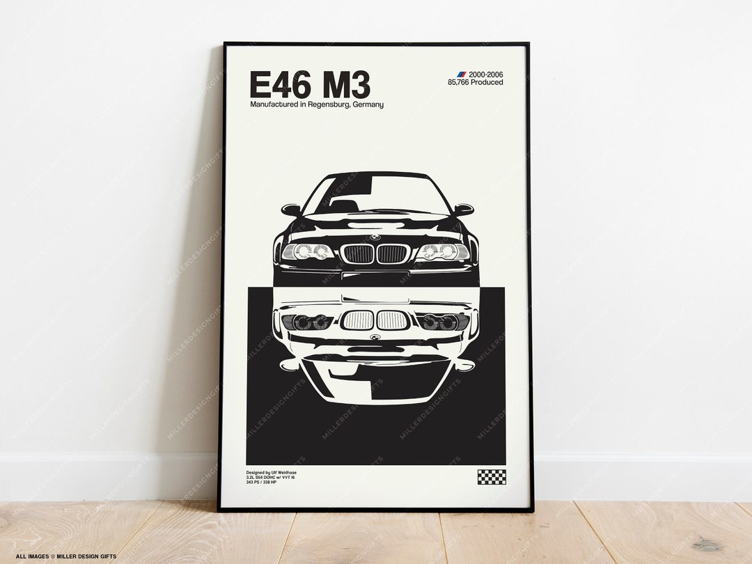 BMW E46 M3 Print - Original Wall Art Poster Decor - Midcentury Modern ...