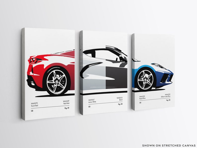 C8 Corvette Color Codes Set of 3 Large Prints - Original Wall Art ...