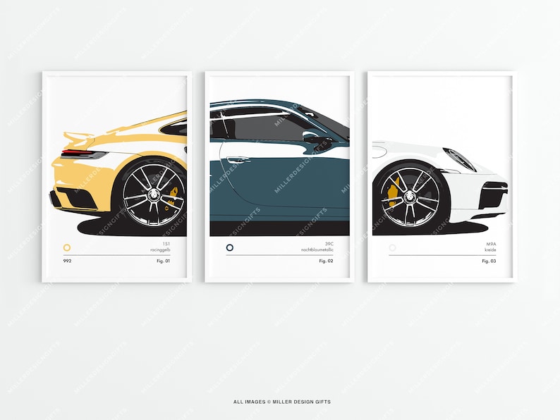 Porsche 911 992 Color Codes Set of 3 Prints Original Wall - Etsy