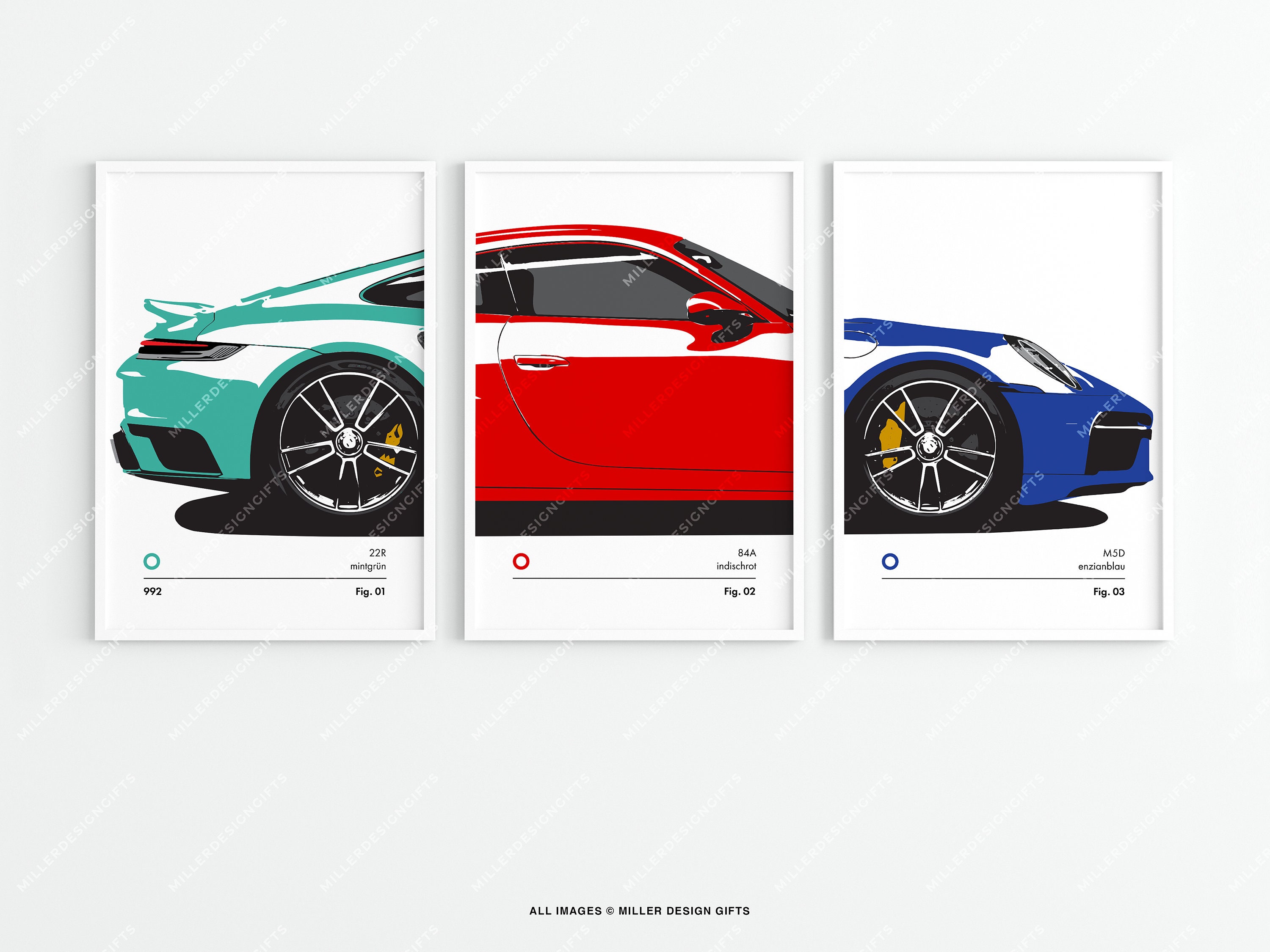 Porsche 911 992 Color Codes - Set of 3 Prints - Original Wall Art ...