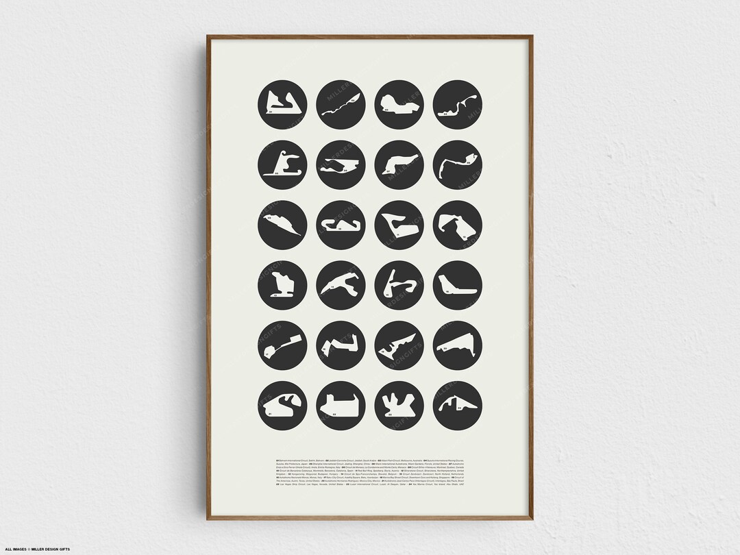 Formula 1 Race Track Circuits Print 2024 F1 Grand Prix Infographic ...