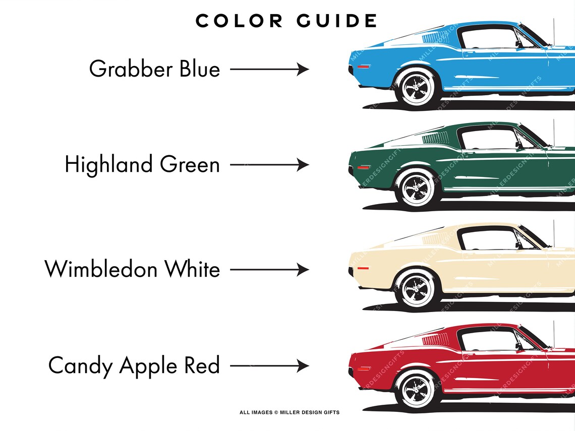 Ford Mustang Color Codes Set of 3 Prints Original Wall Art Poster ...