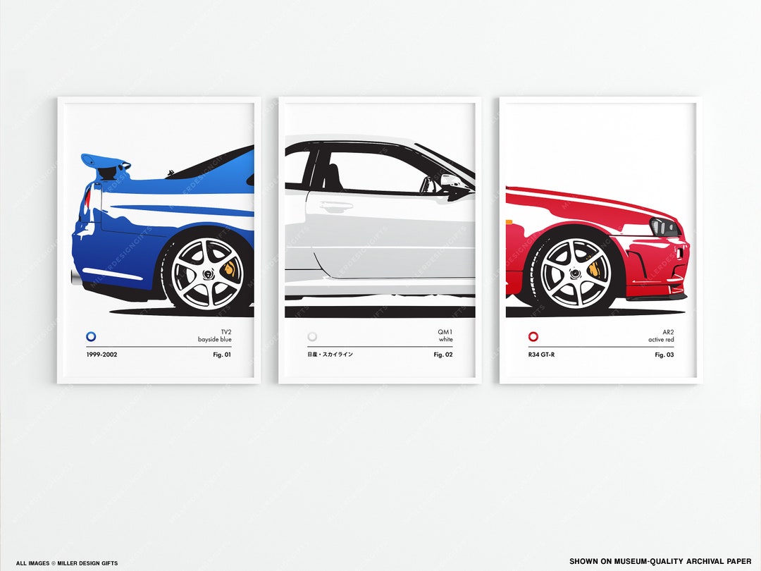 R34 Nissan Skyline GT-R Color Codes Set of 3 Large Prints Original Wall ...