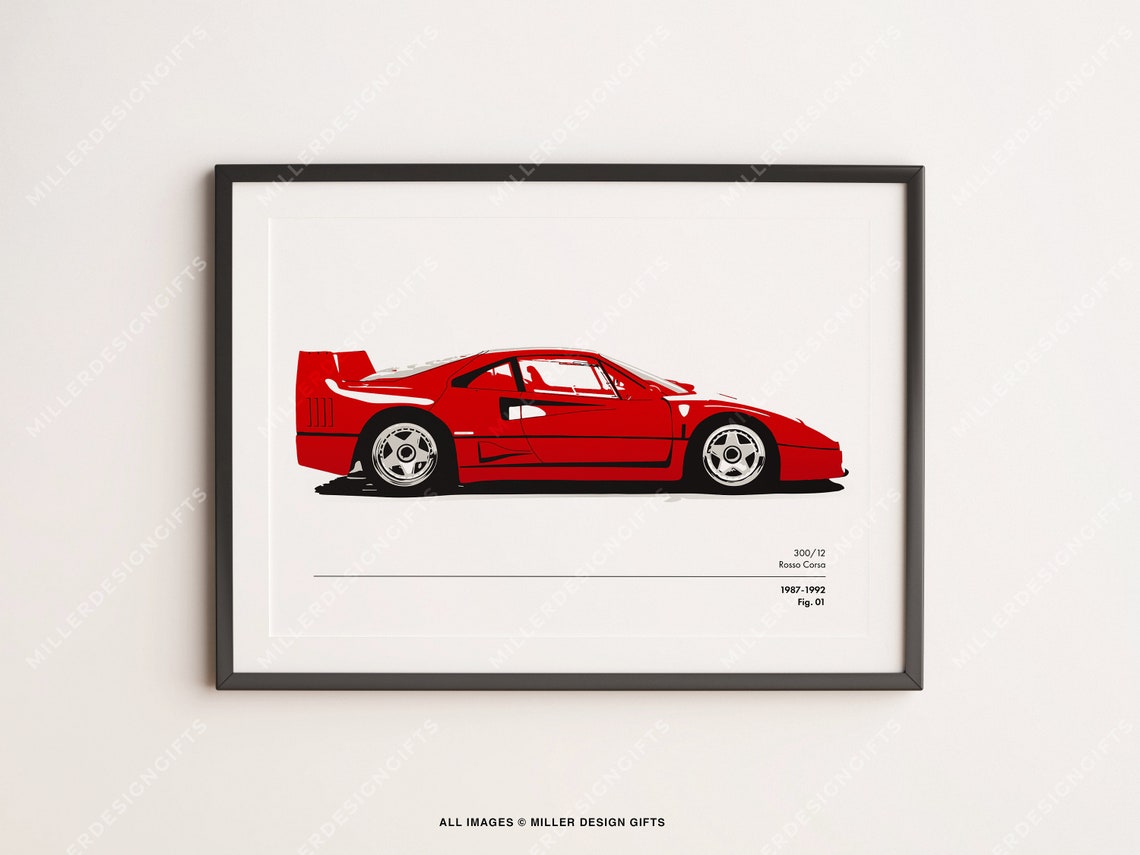 Ferrari F40 Print Rosso Corsa Color Code Original Art Wall - Etsy