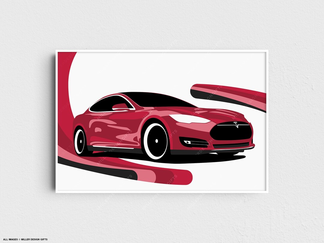 Tesla Model S Print | Original Wall Art Home Decor | Mid-century Modern ...