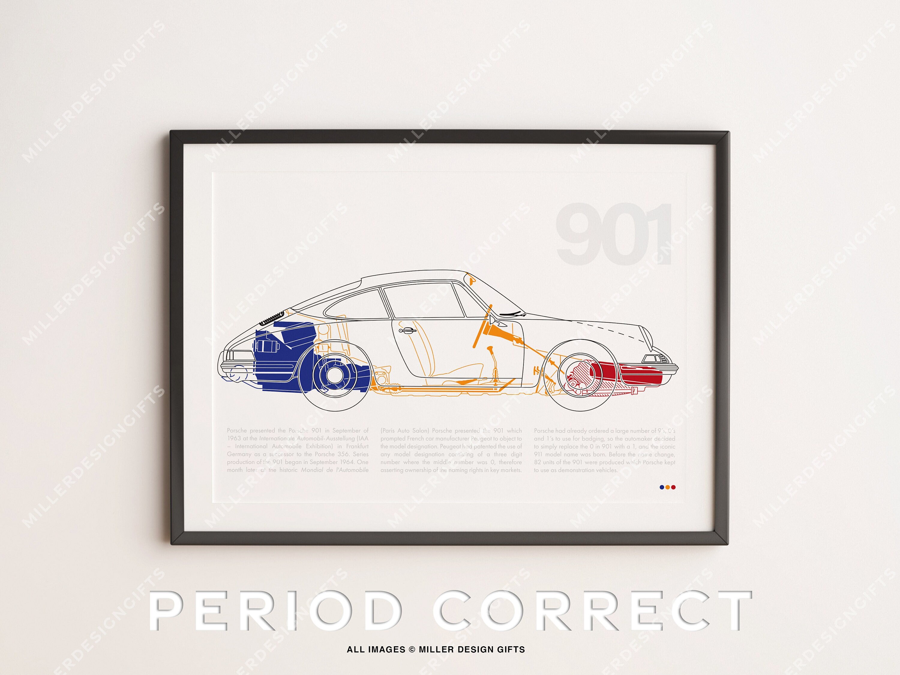 Porsche 911 901 Print Cutaway Blueprint Original Art Wall - Etsy