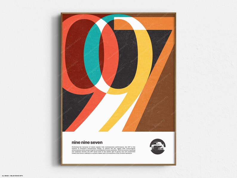 Porsche 997 Vintage Typography Print | Original Wall Art Poster | Mid ...