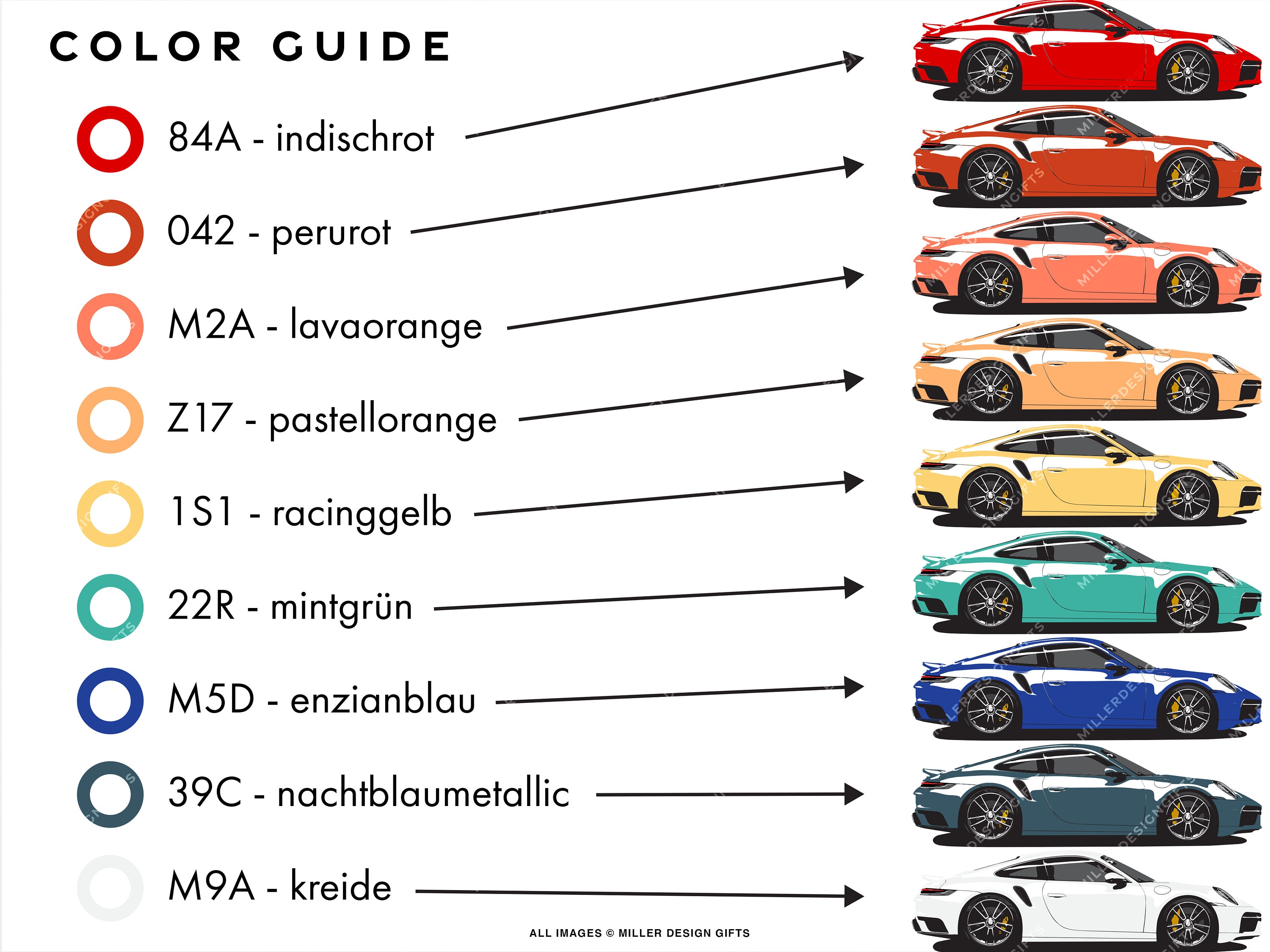 Porsche 911 992 Color Codes Set of 3 Prints Original Wall | Etsy