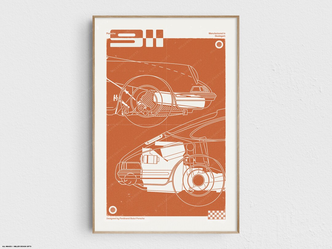 Porsche 911 Vintage Cutaway Print | Original Distressed Wall Art Poster ...