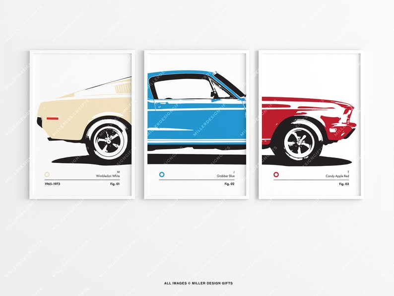 Ford Mustang Color Codes Set of 3 Prints Original Wall Art Poster ...