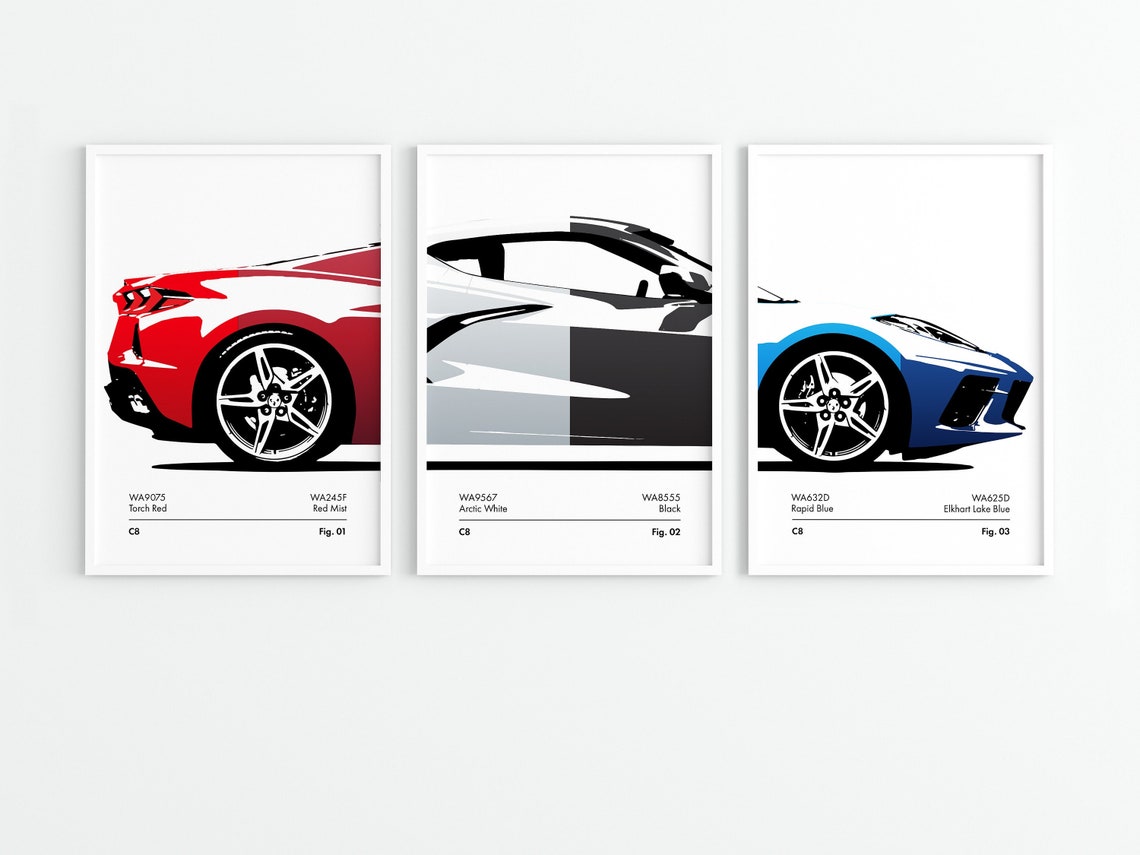 C8 Corvette Color Codes Set of 3 Large Prints - Original Wall Art ...