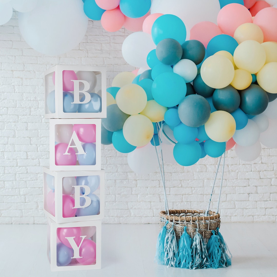 BABY Boxes for Baby Shower WITH Balloons, Balloon Clear Boxes, Gender ...