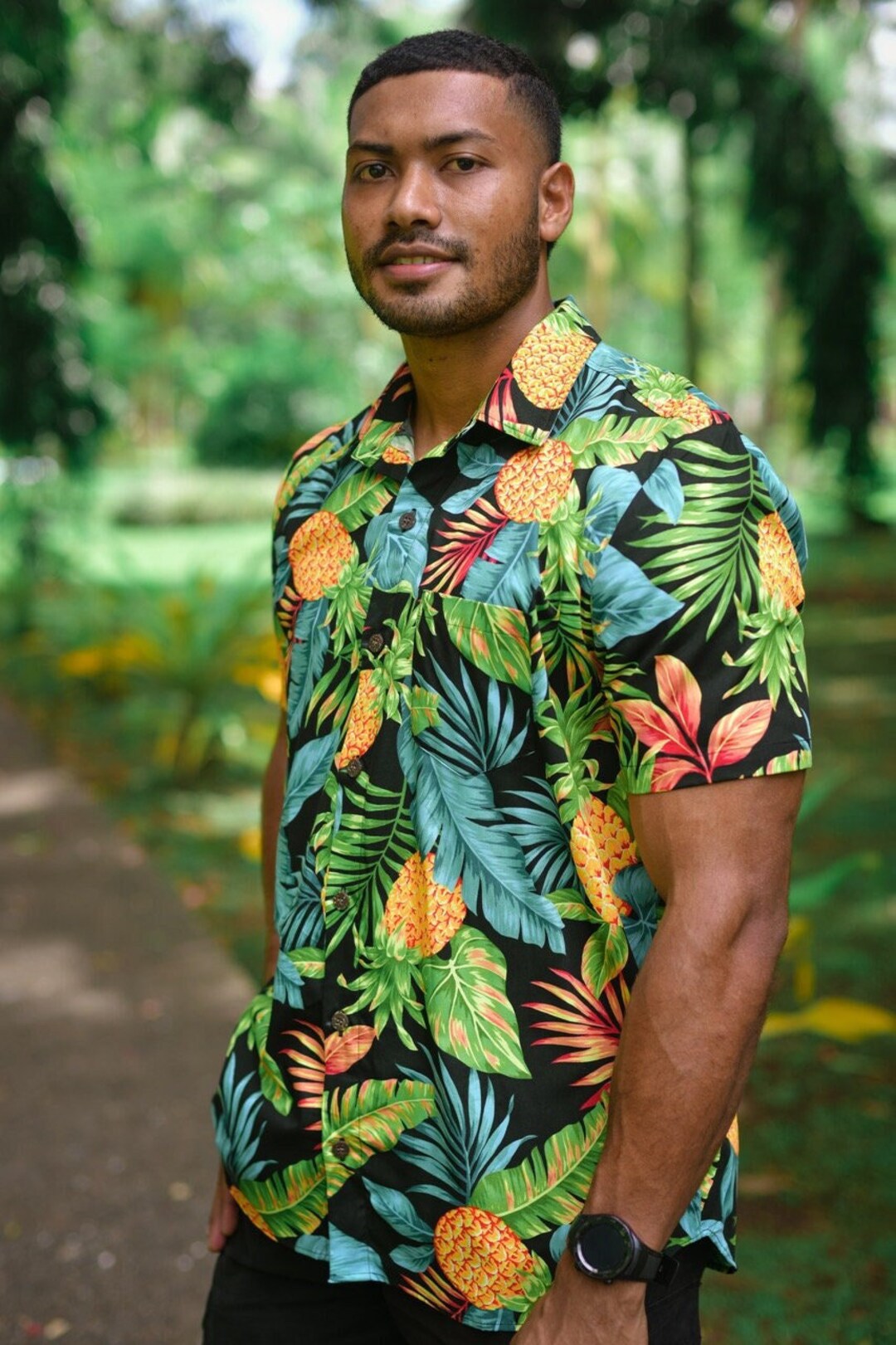 Cotton pineapple Pattern Bula/aloha Shirt With Coconut Buttons. Perfect ...