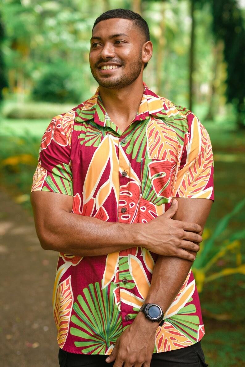 Monstera, Leafy Print Bula/aloha Shirt, Coconut Buttons. Made in Fiji ...