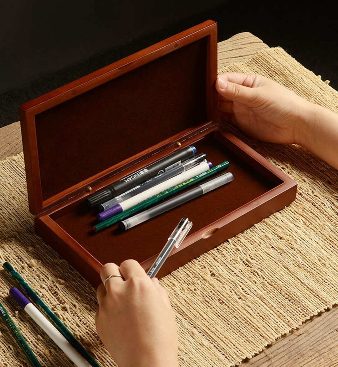 Pen Box Wood,wooden Pencil Box,wood Pen Rest,pen Organizer,storage Box ...