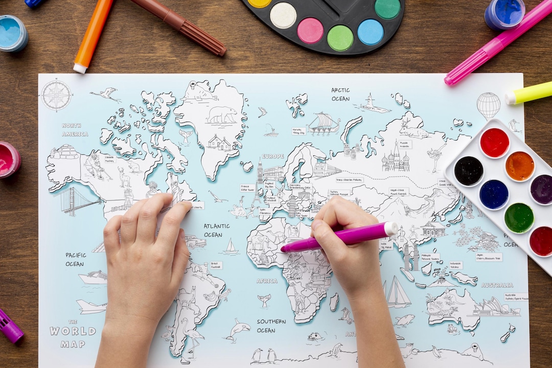 Interactive World Map Coloring Poster PDF – Educational Geography ...
