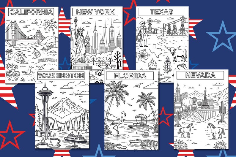 USA State Coloring Pages for Kids: Educational Printable Activity (A4 ...