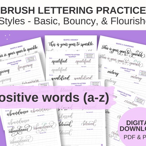 Modern Calligraphy Brush Lettering Workbook Practice Sheets - Etsy