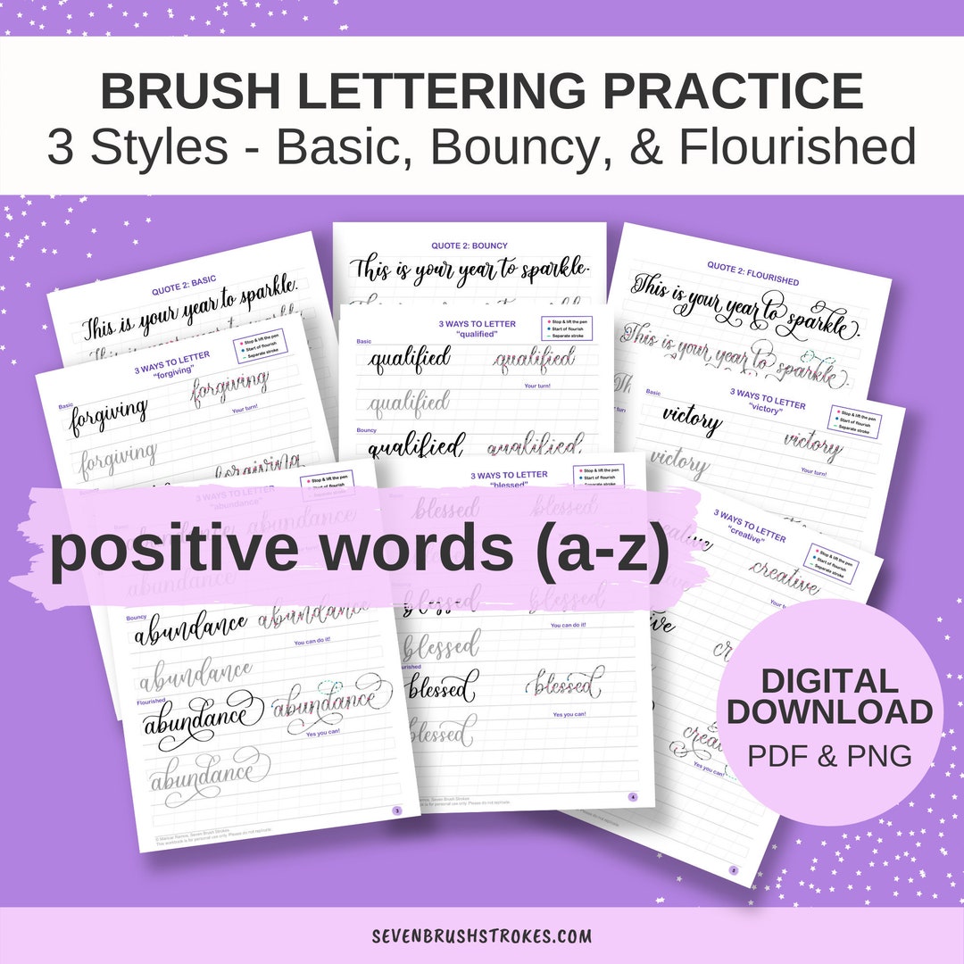 3 Ways to Letter Positive Words | Brush Lettering Practice Sheets in ...