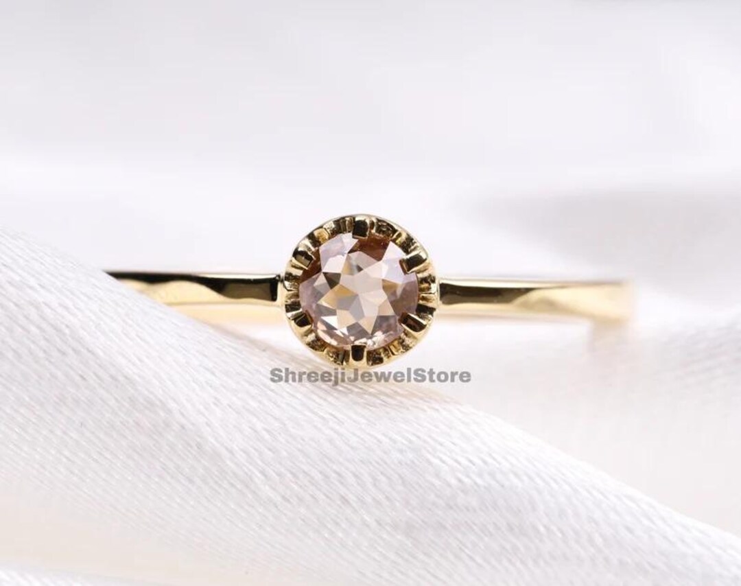 Fancy Color Diamond Ring Round Rose Cut Diamond Ring Solitaire Ring 14k ...