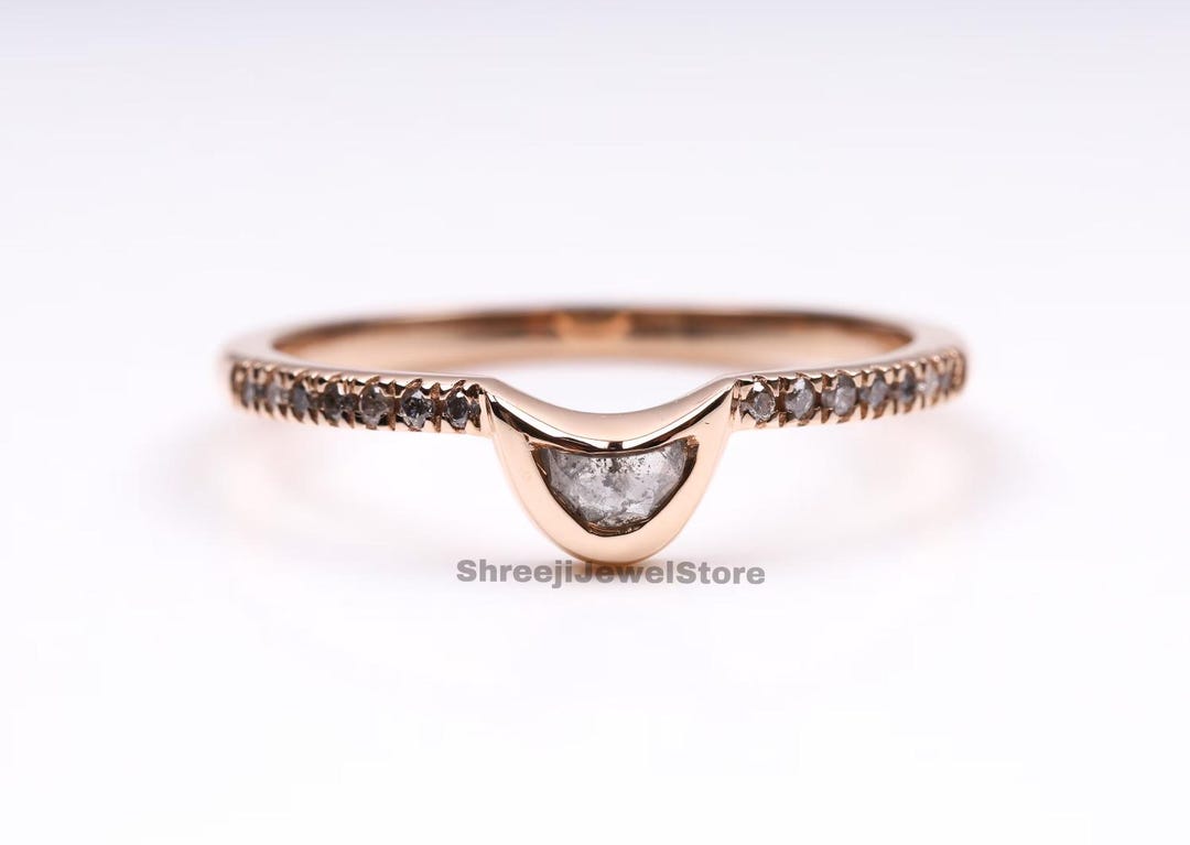 Crescent Cut Salt and Pepper Diamond Ring Engagement Ring 14K Rose Gold ...