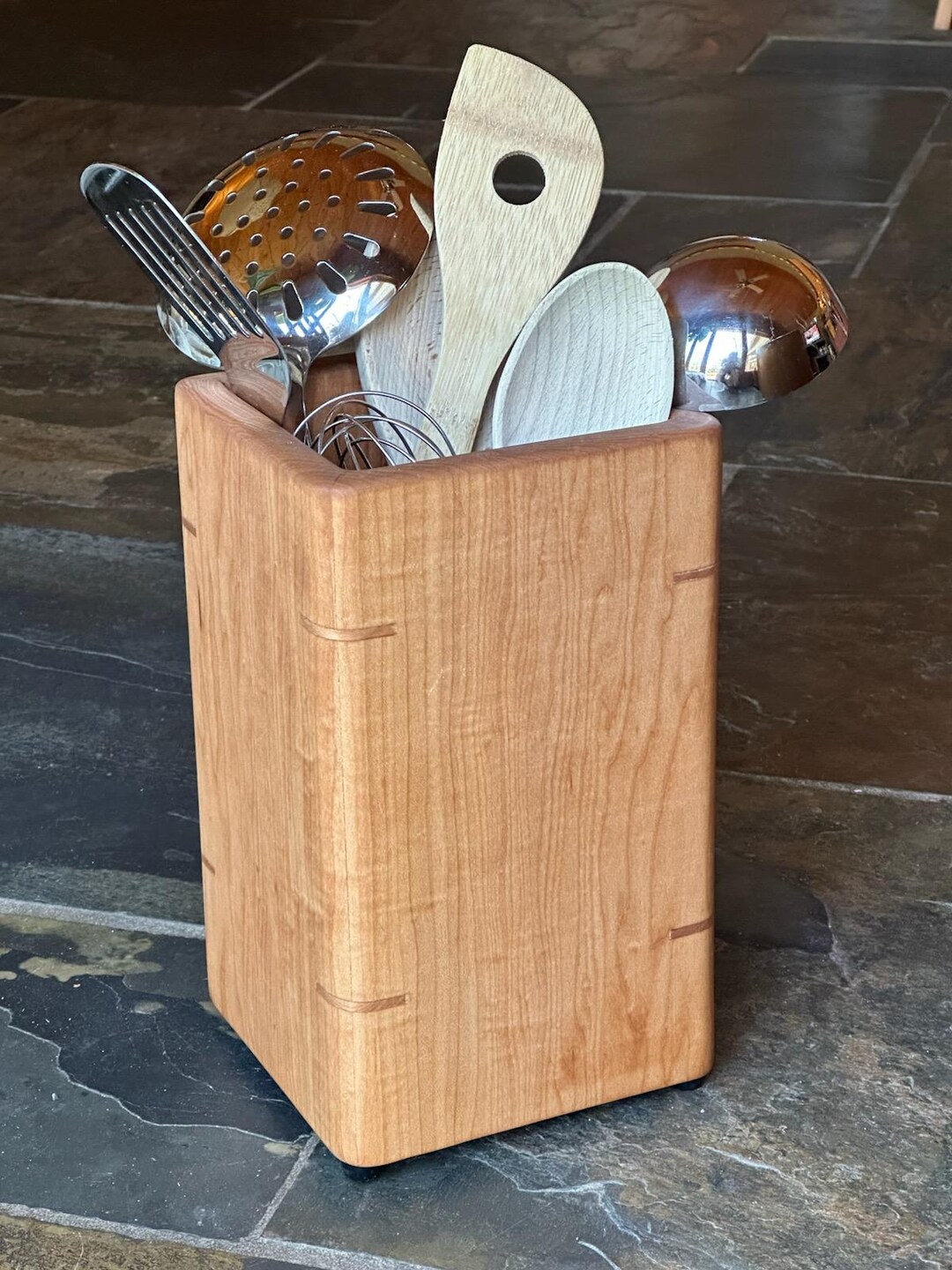 Handcrafted Maple Wood Kitchen Utensil Holder - Eco-friendly Storage ...