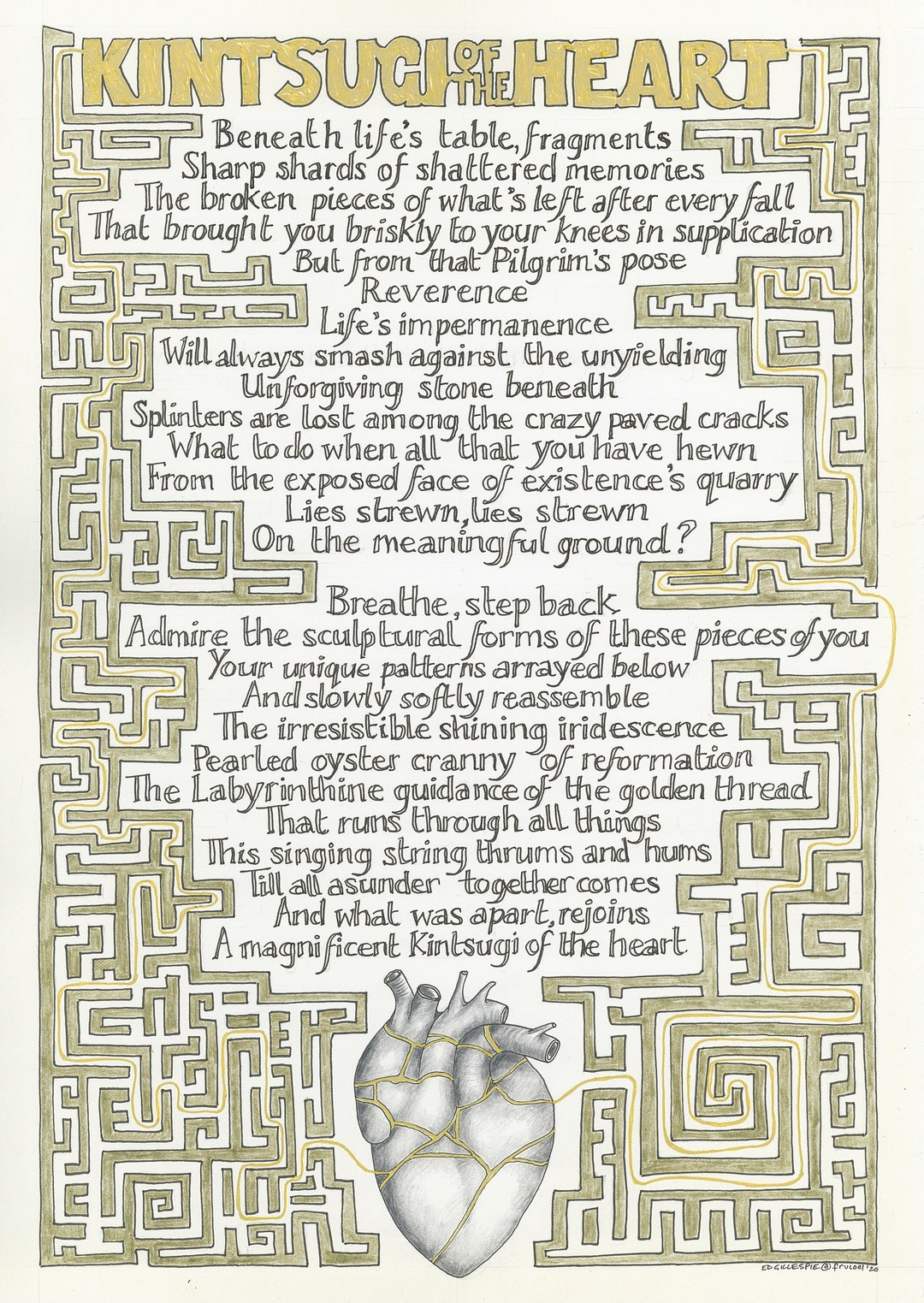 Kintsugi of the Heart - an Illustrated Illuminated Poem Postcard - Etsy